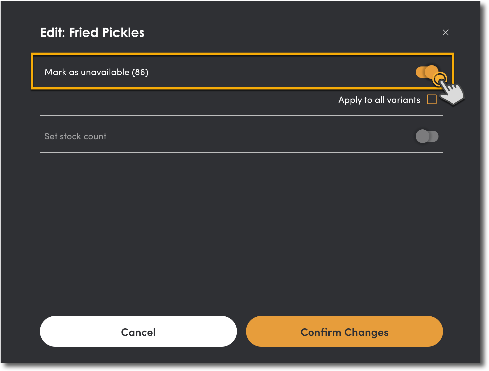 How to Adjust Item Count and 86 Menu Items – SALIDO